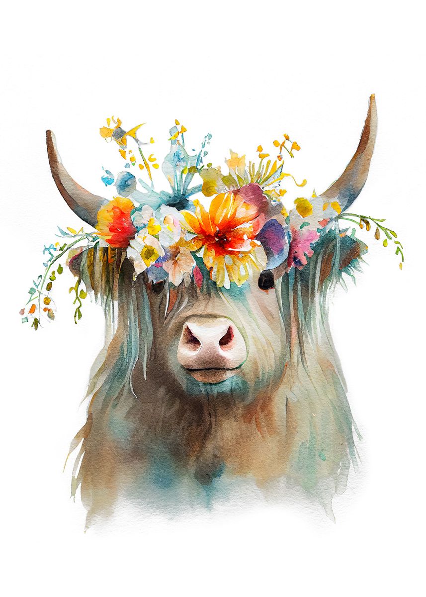 'Watercolor a Cute Yak' Poster, picture, metal print, paint by Swan Dee | Displate