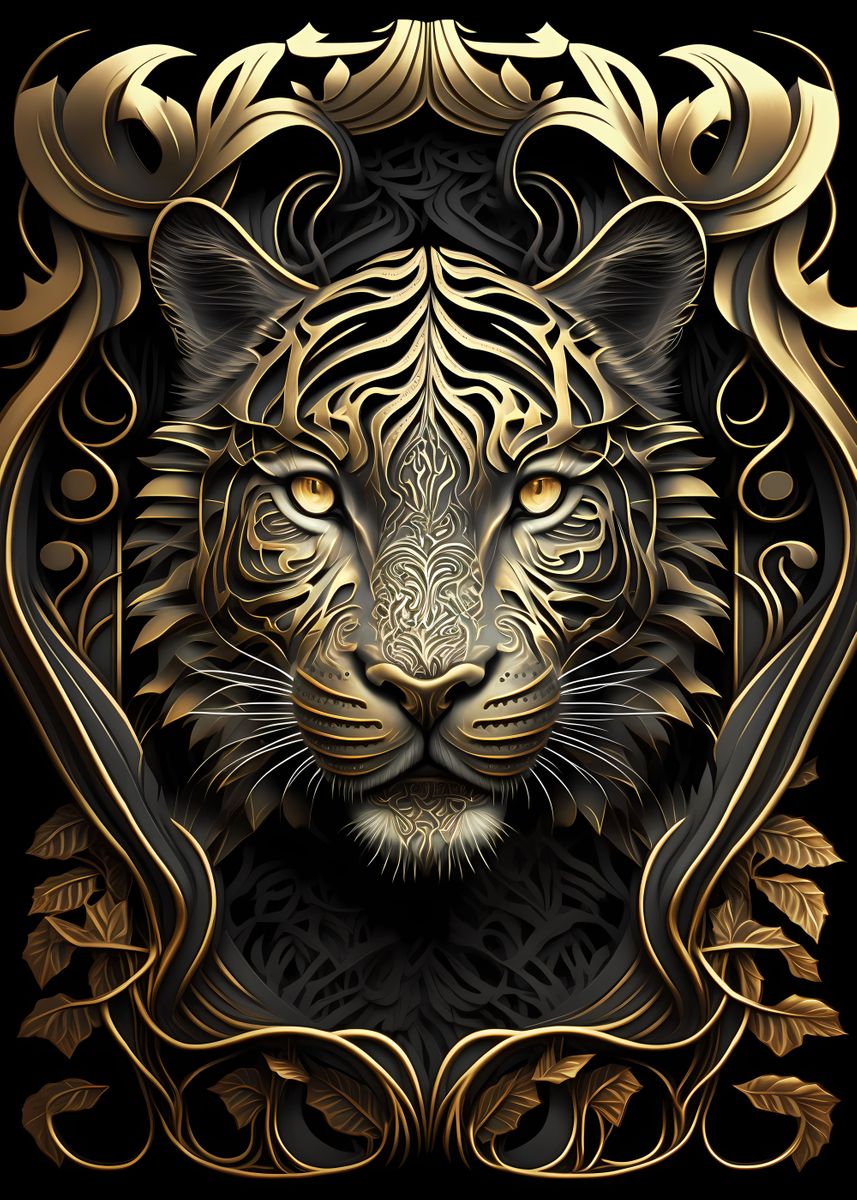 'Tiger Lord Golden Art Deco' Poster, picture, metal print, paint by ...