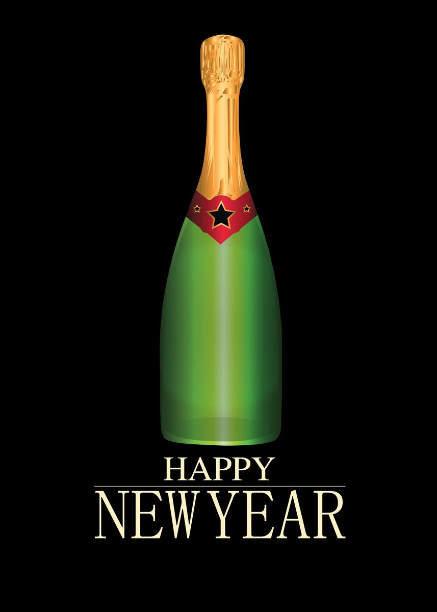 'Happy New Year Bottle' Poster, picture, metal print, paint by ...