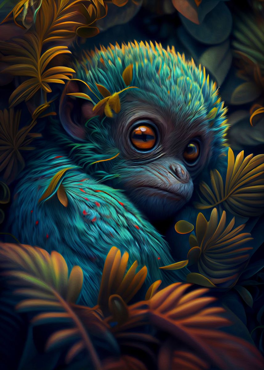 'Tropical Alien Monkey Cyan' Poster, picture, metal print, paint by ...