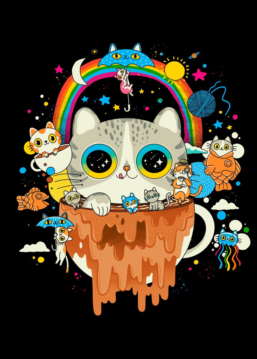 'Tripping morning cats' Poster, picture, metal print, paint by Pepe ...