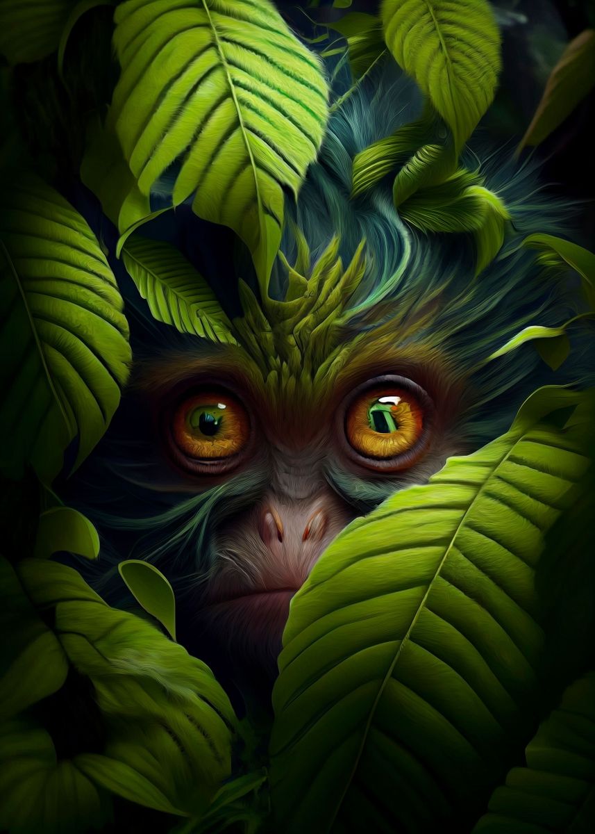 'Green Forest Animal Monkey' Poster, picture, metal print, paint by ...