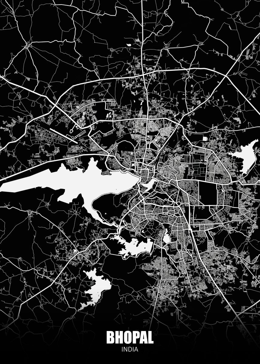 'Bhopal India Dark Map' Poster, picture, metal print, paint by Zake ...
