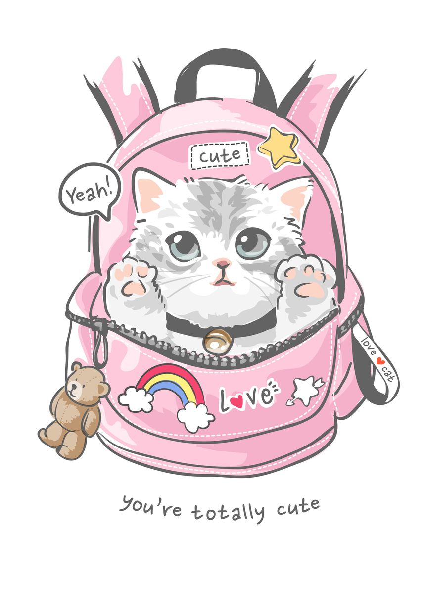 'Cute cartoon cat' Poster, picture, metal print, paint by ...