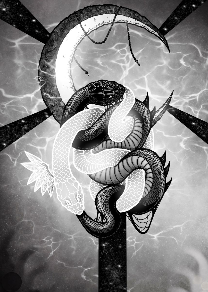 'Moonlight Serpents' Poster, picture, metal print, paint by ...