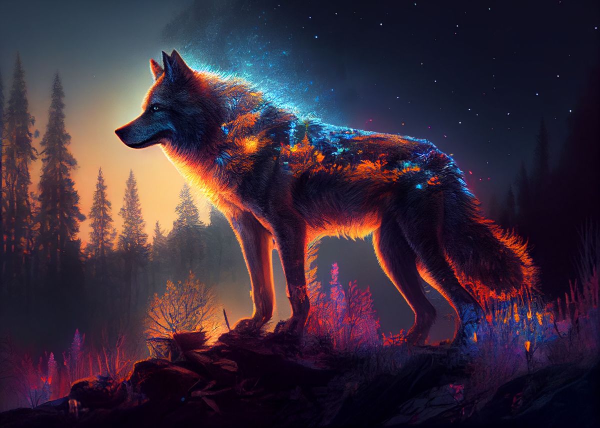 'Colorful wolf' Poster by Below Horizon | Displate