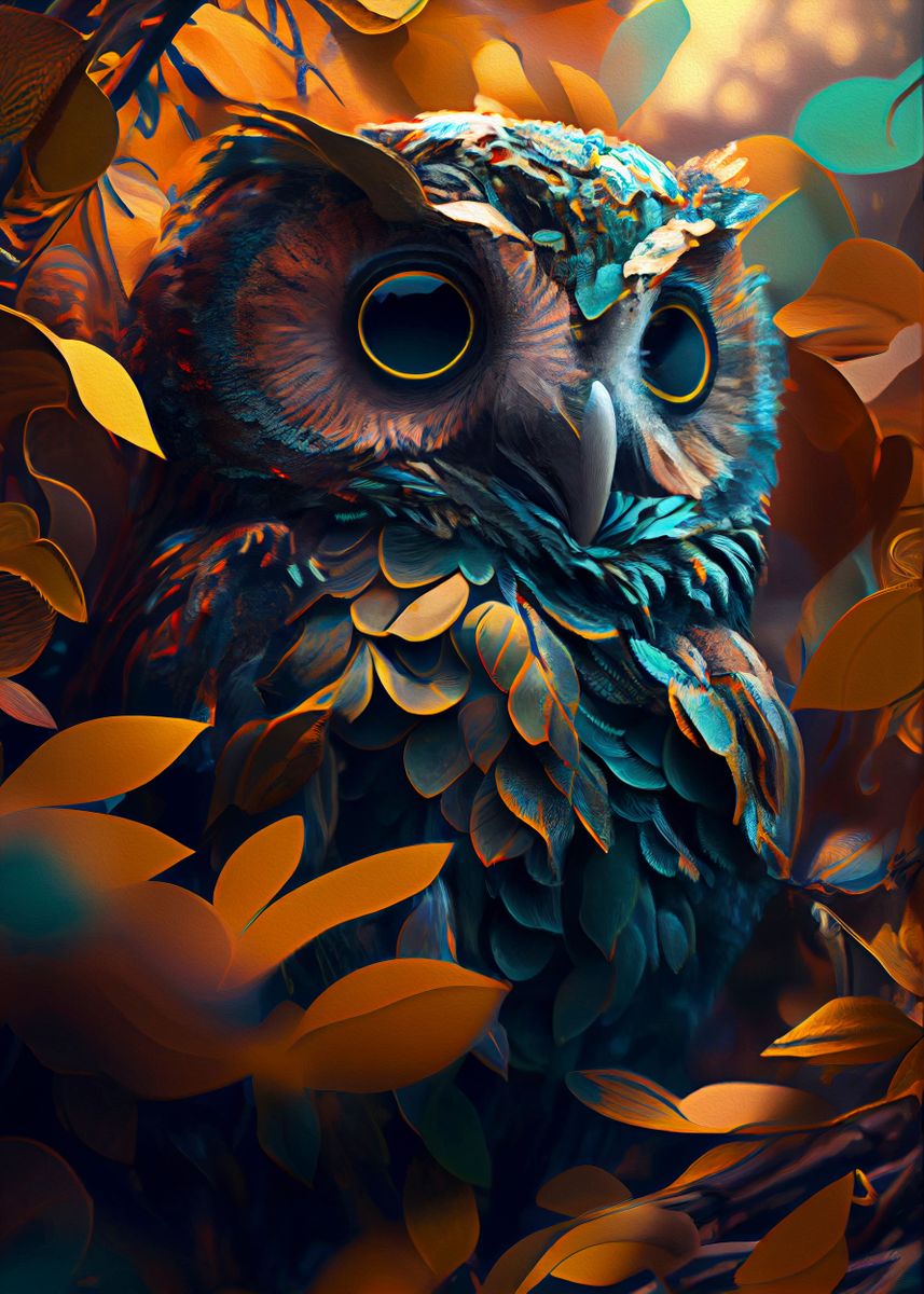 'Blue Forest Owl' Poster, picture, metal print, paint by David Aron ...