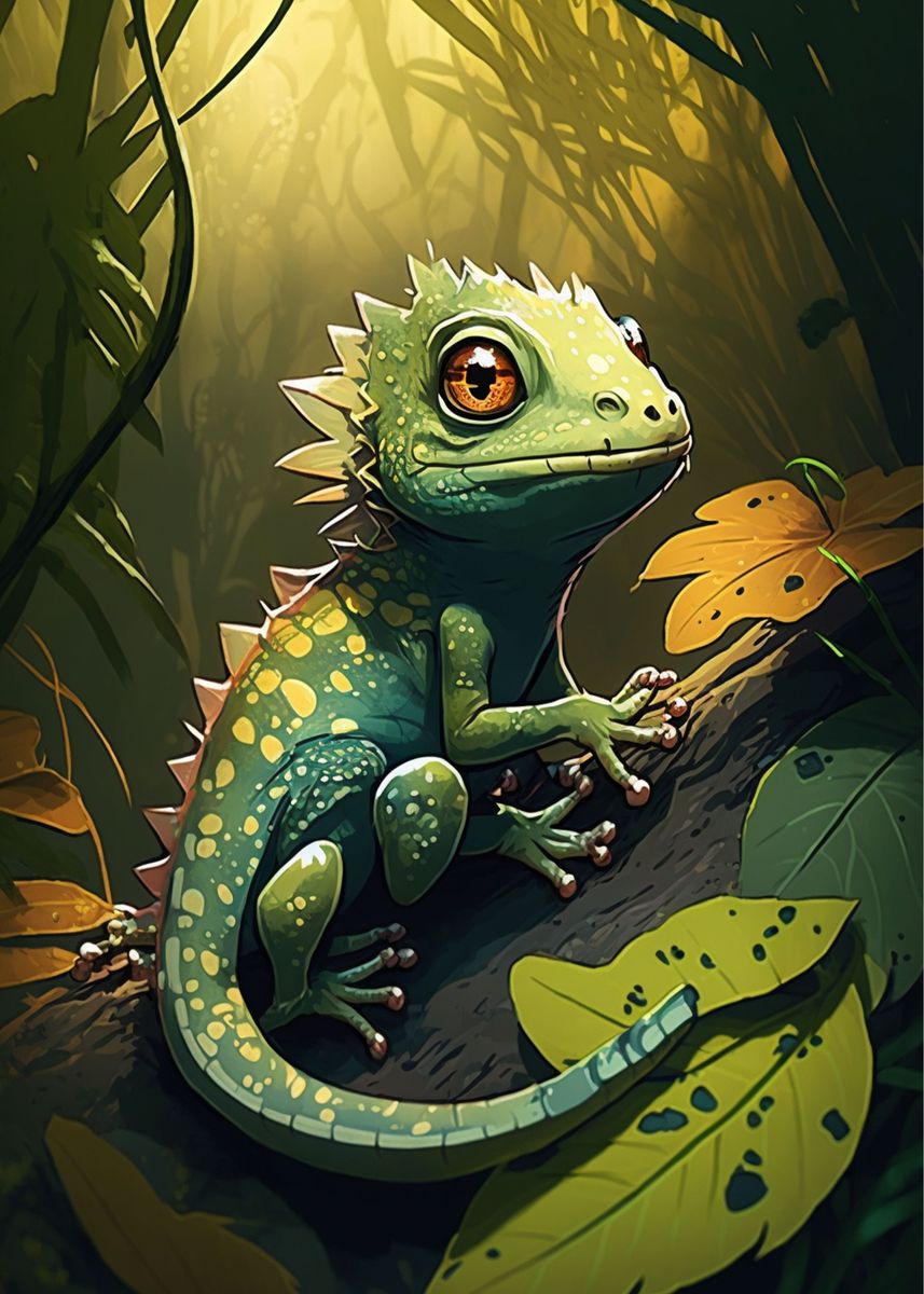 'Comic Lizard' Poster, picture, metal print, paint by Zukato | Displate