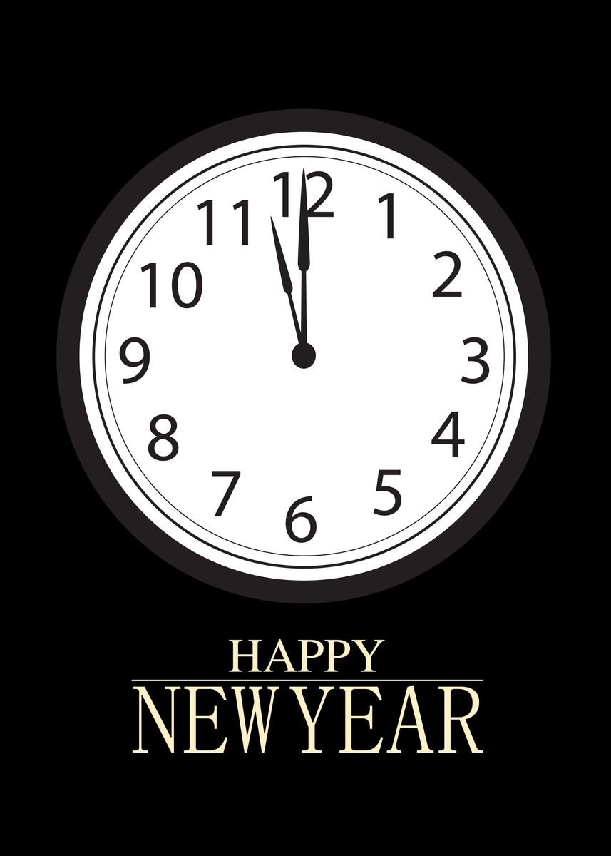 'Happy New Year Clock' Poster, picture, metal print, paint by ...