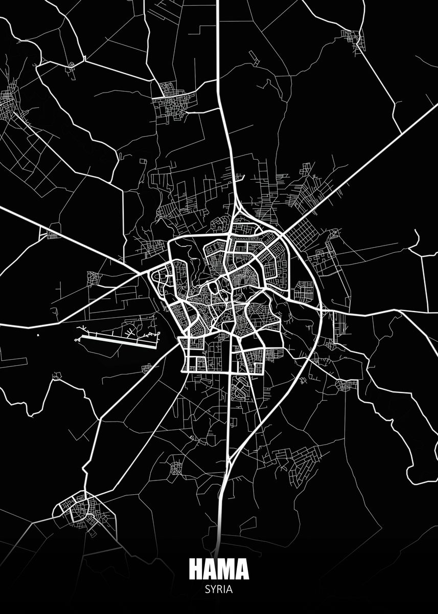 'Hama Syria Dark Map' Poster, picture, metal print, paint by Zake ...