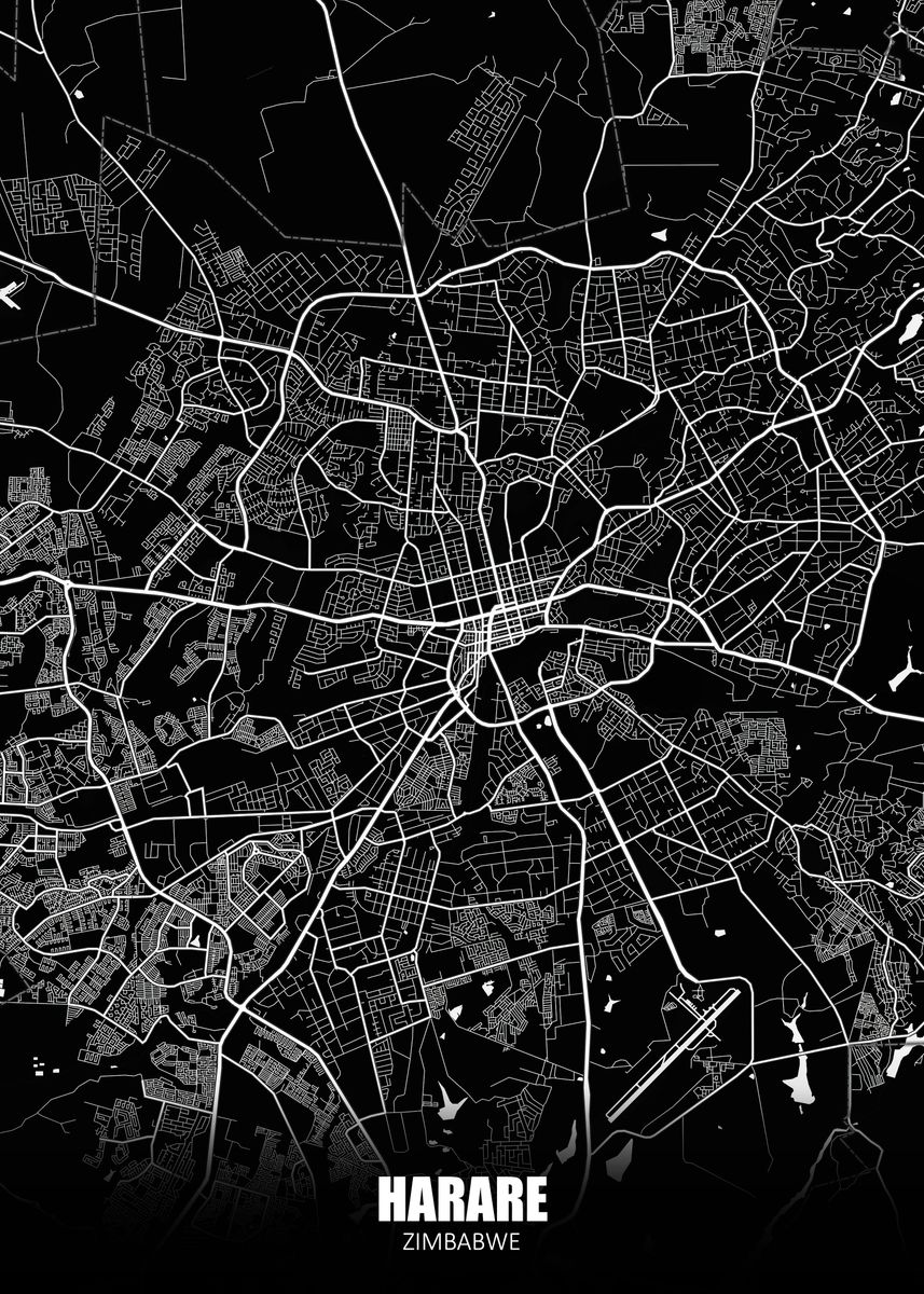 'Harare Zimbabwe Dark Map' Poster, picture, metal print, paint by Zake ...