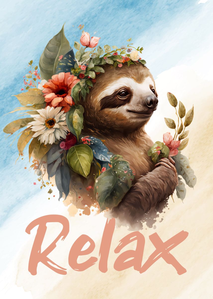 'Super cute sloth portrait' Poster, picture, metal print, paint by ...