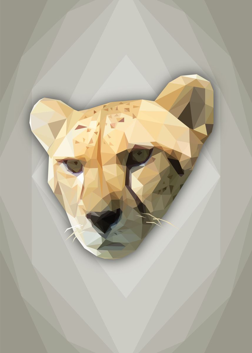 'Low Poly Cheetah Face' Poster, picture, metal print, paint by Erin ...