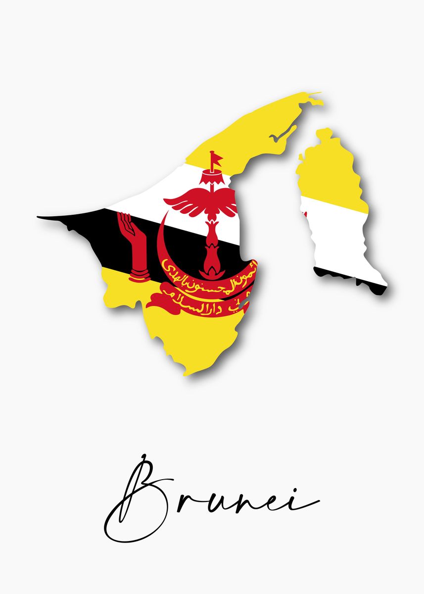 'Brunei Country Map Flag' Poster, picture, metal print, paint by ...