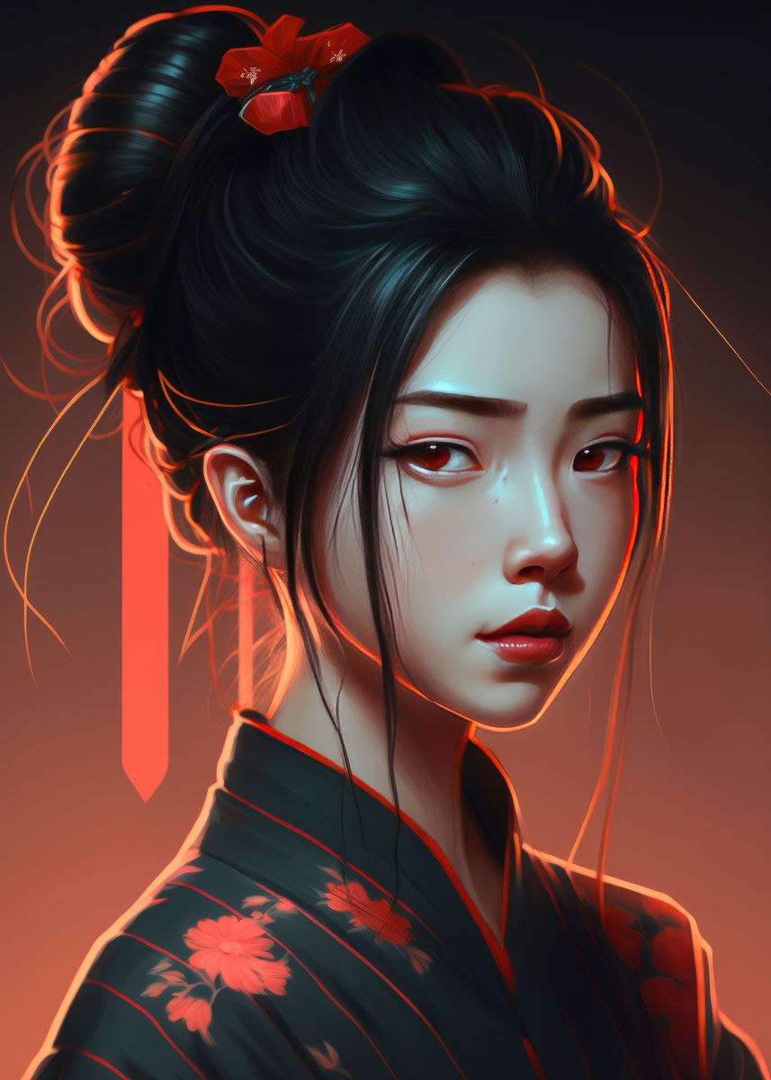 'Japanese Portrait 2' Poster, picture, metal print, paint by IArtWork ...