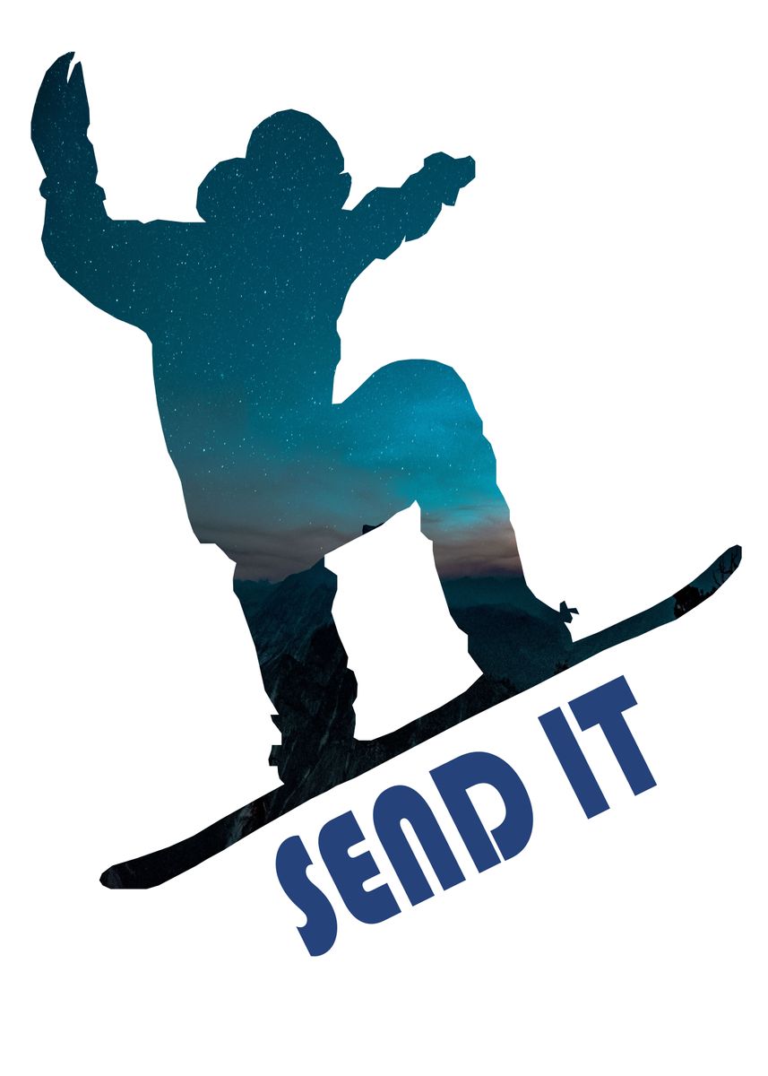 'Send it blue snowboarder' Poster, picture, metal print, paint by ...