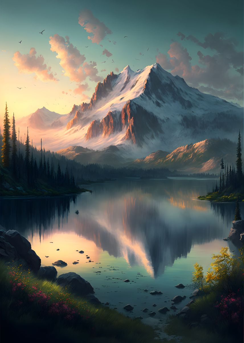 'Mountain Landscape' Poster, picture, metal print, paint by Virtual ...