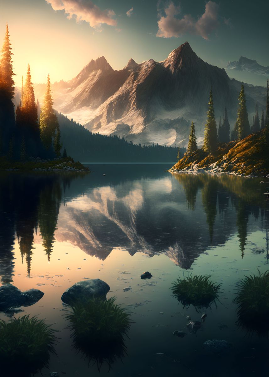 'Mountain Landscape' Poster, picture, metal print, paint by Virtual ...