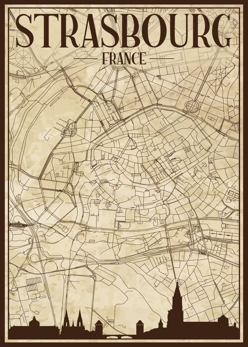 'Strasbourg Map Skyline' Poster, picture, metal print, paint by Fateh ...