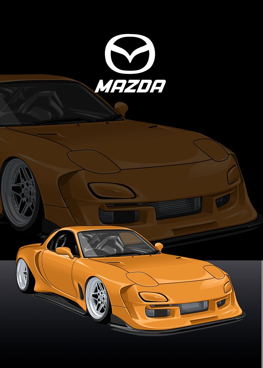 'mazda rx7 yellow' Poster by capture art | Displate