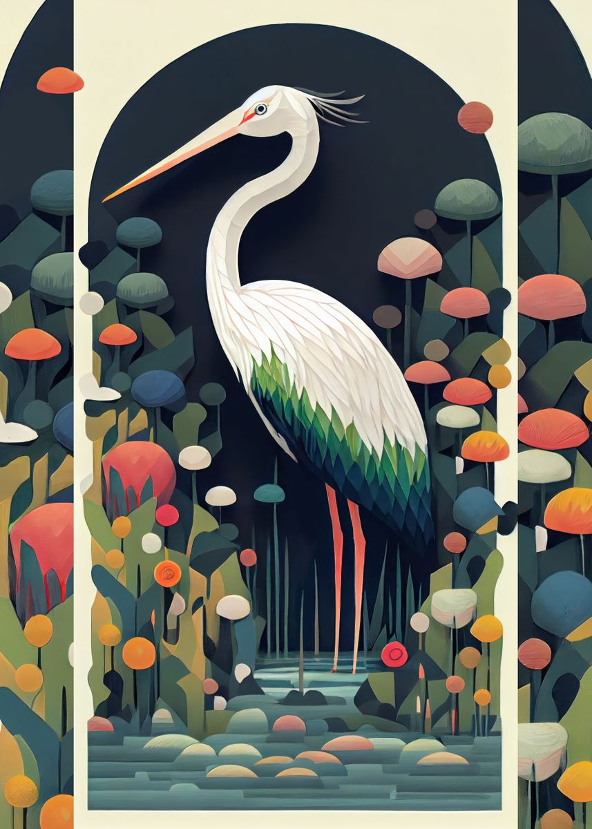 'The Elegant Crane ' Poster, picture, metal print, paint by Digital ...