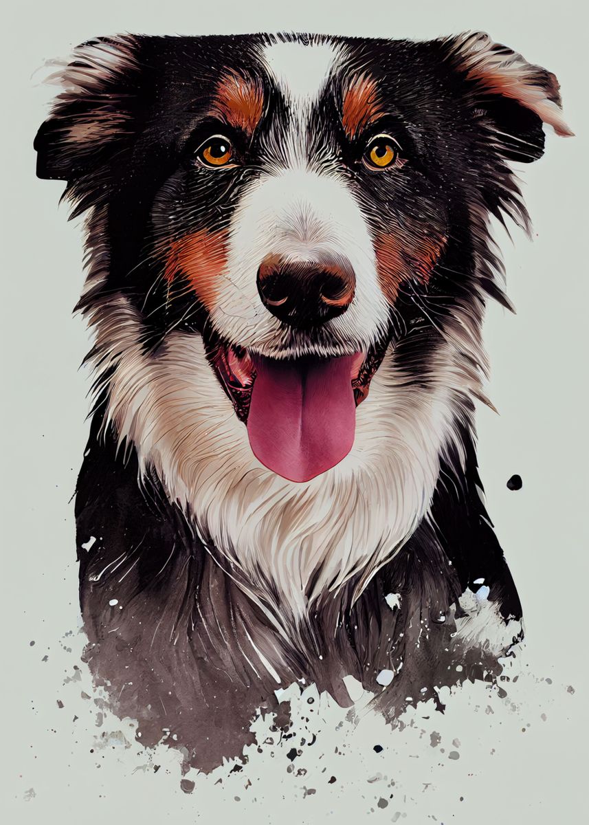 'Border Collie 3' Poster, picture, metal print, paint by HEMERSON ...
