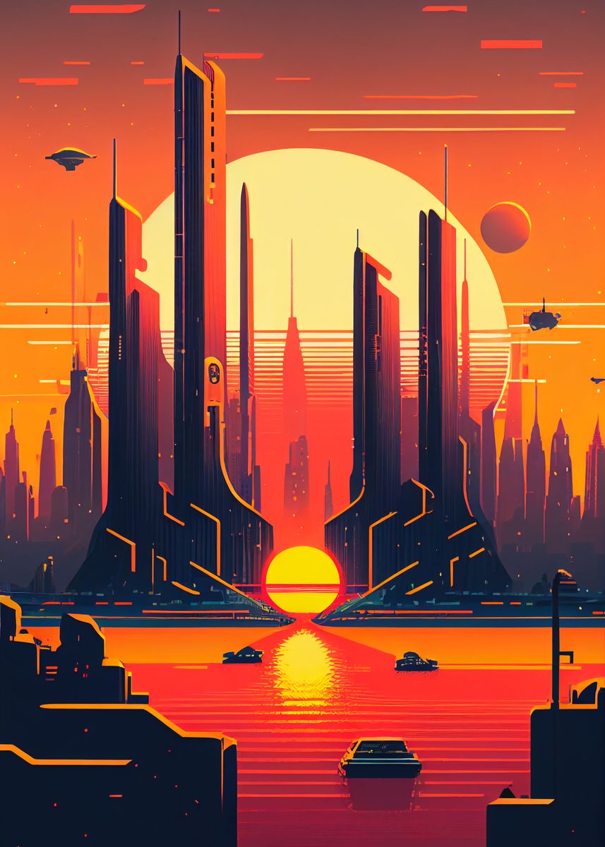 'Cyberpunk Sunset' Poster by Grantas Petraitis | Displate