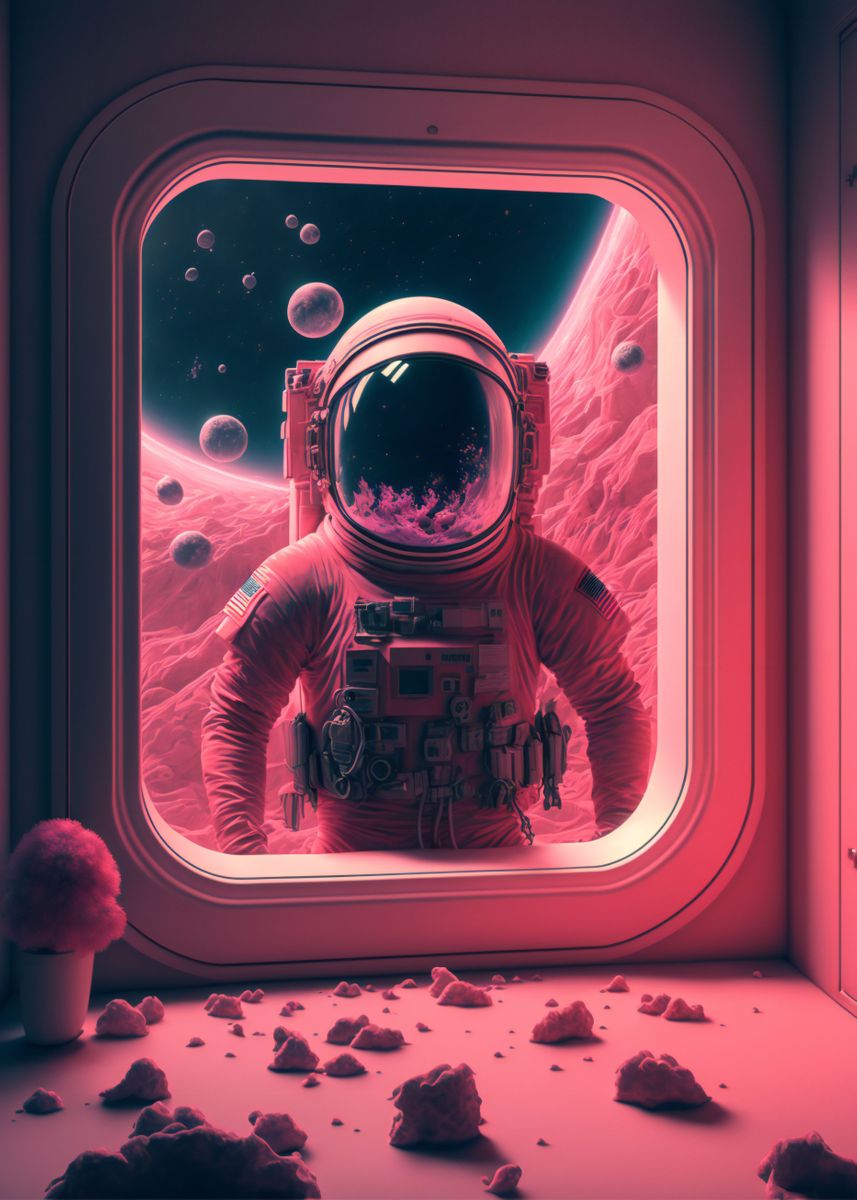'Astronaut in pink world' Poster, picture, metal print, paint by Symba ...