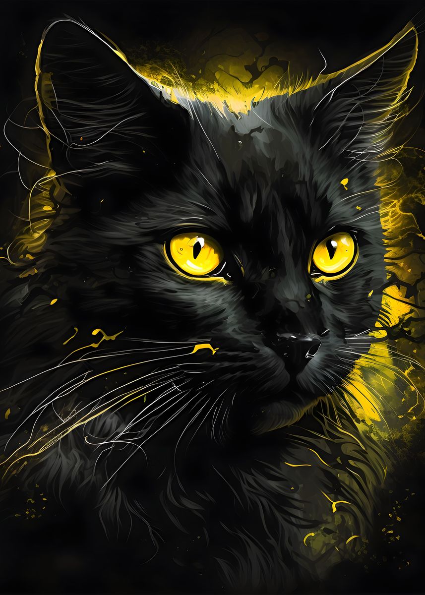'Black Yellow Cat' Poster, picture, metal print, paint by Jai Kingsdale ...