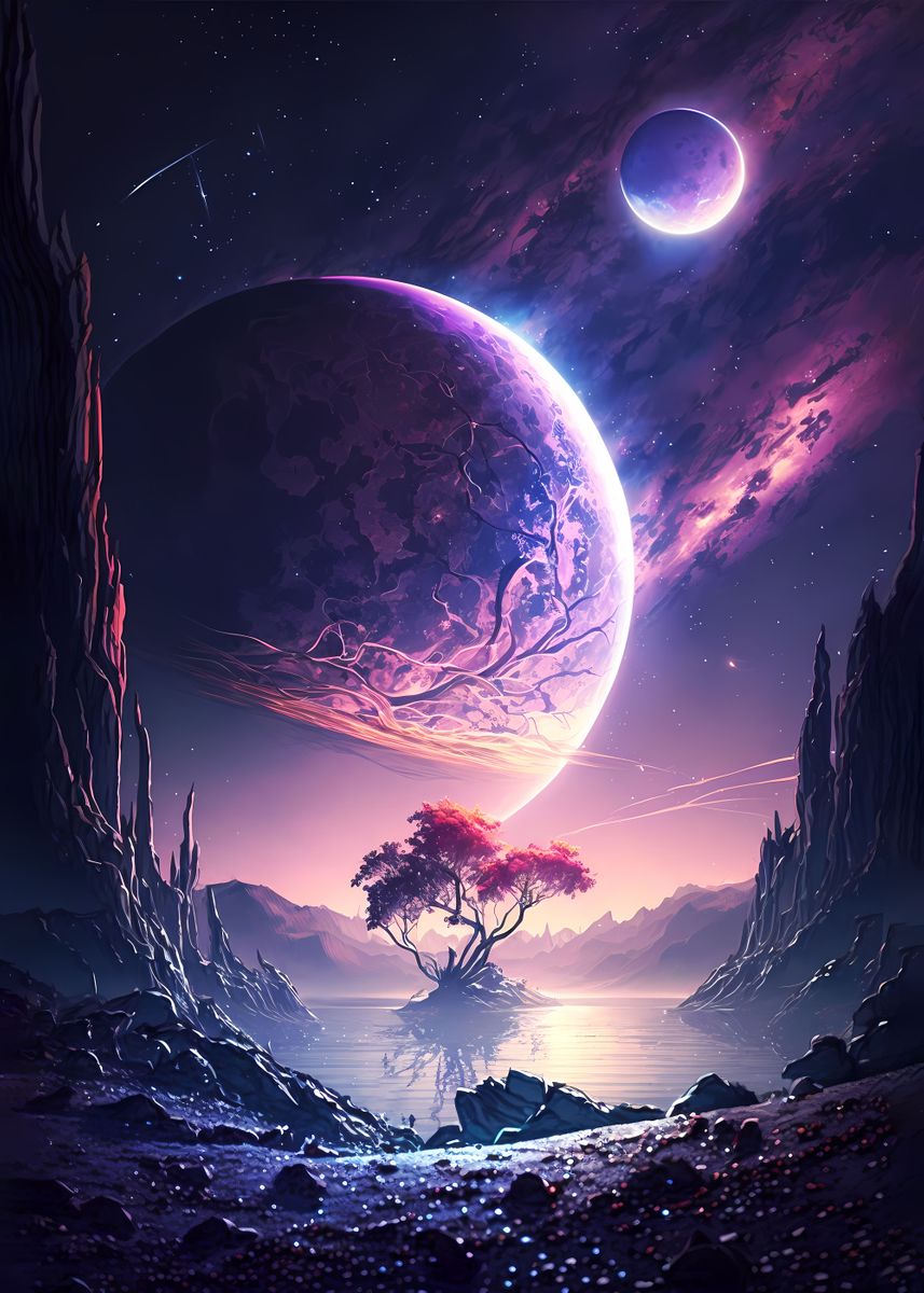 'Valley Of Galaxy Landscape' Poster, picture, metal print, paint by ...