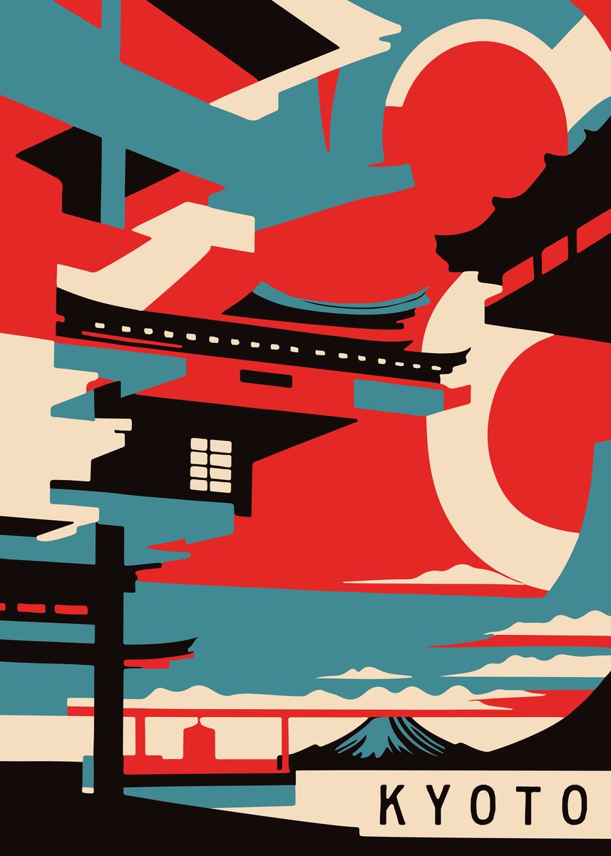 'Minimalist Kyoto Poster' Poster, picture, metal print, paint by BluePinkPanther | Displate