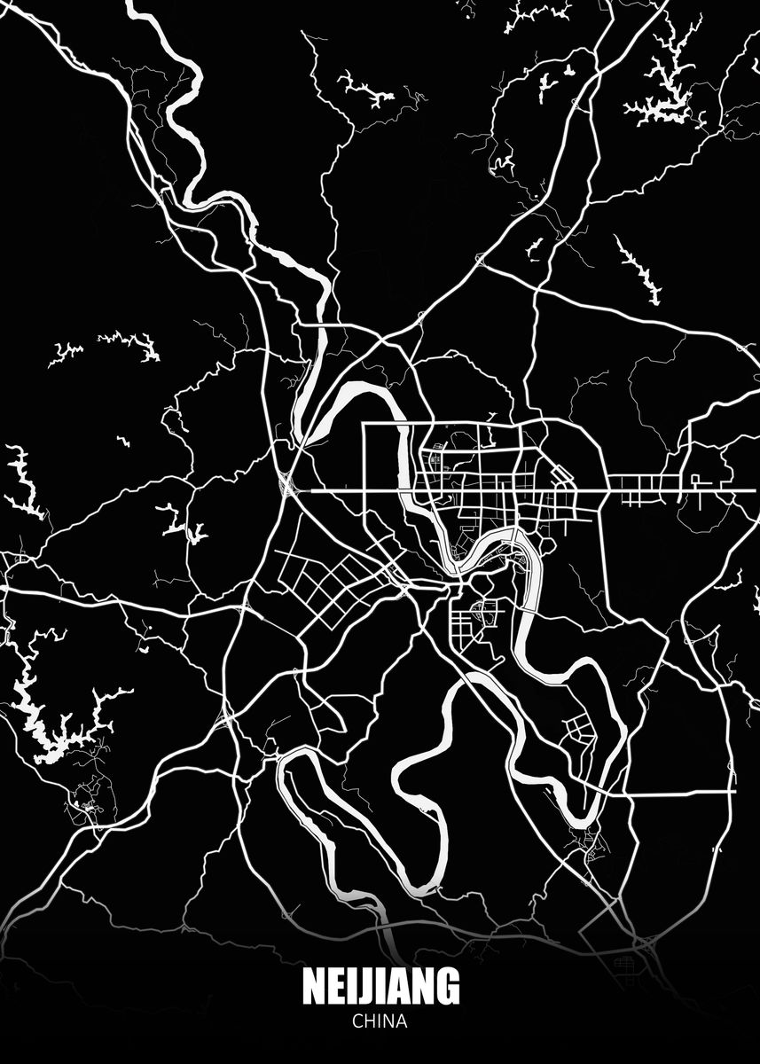 'Neijiang China Dark Map' Poster, picture, metal print, paint by Zake ...