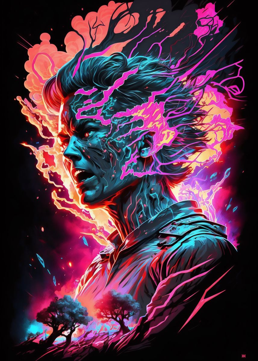 'Burning Neon Human' Poster, picture, metal print, paint by ...