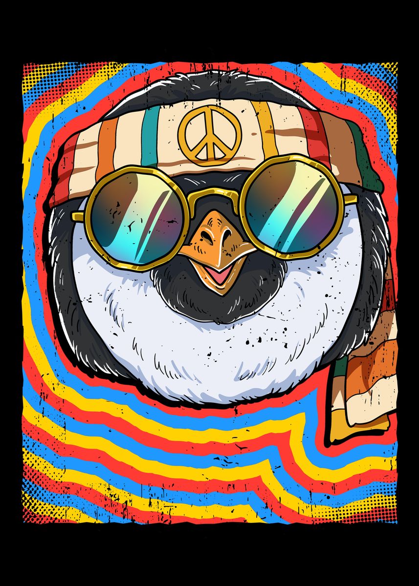 'Penguin Psychedelic' Poster, picture, metal print, paint by PxL | Displate