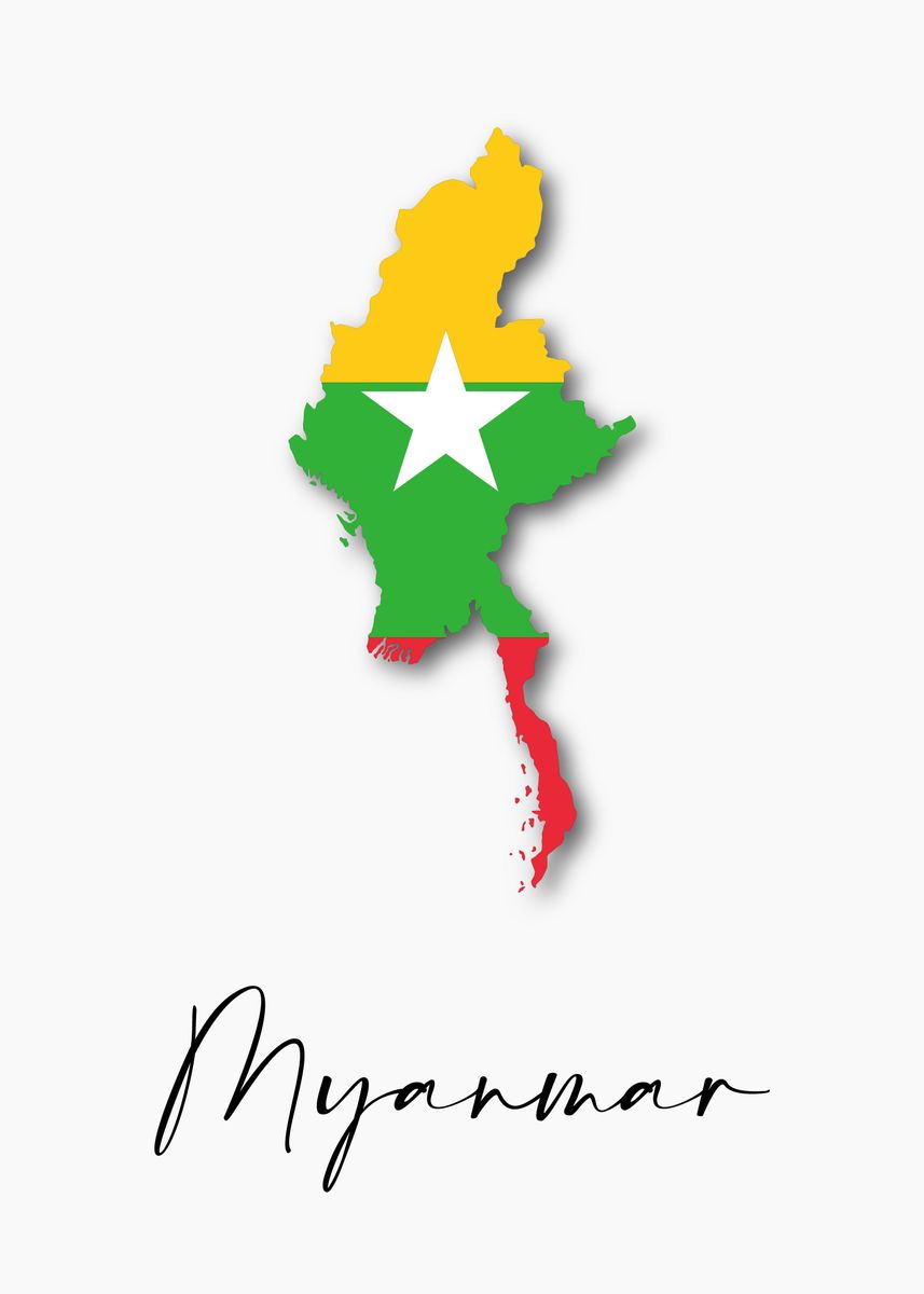'Myanmar Country Map Flag' Poster, picture, metal print, paint by ...