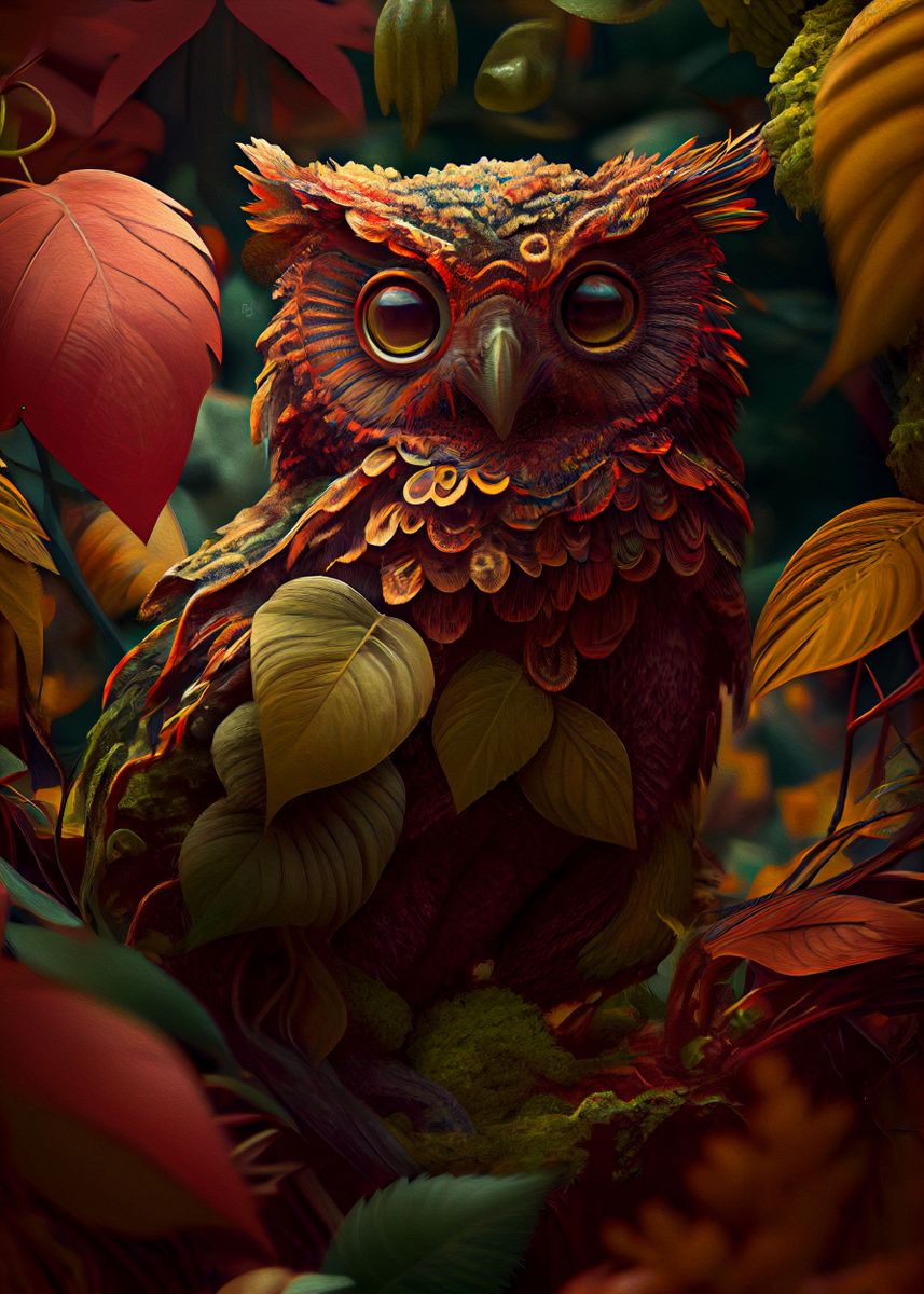 'Mystical Ember Owl' Poster, picture, metal print, paint by David Aron ...