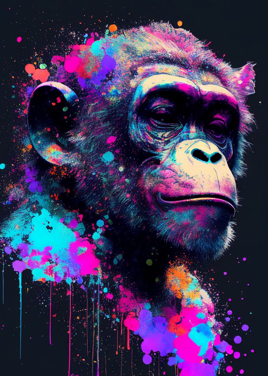'Colorful Chimpanzee ' Poster, picture, metal print, paint by Creative ...