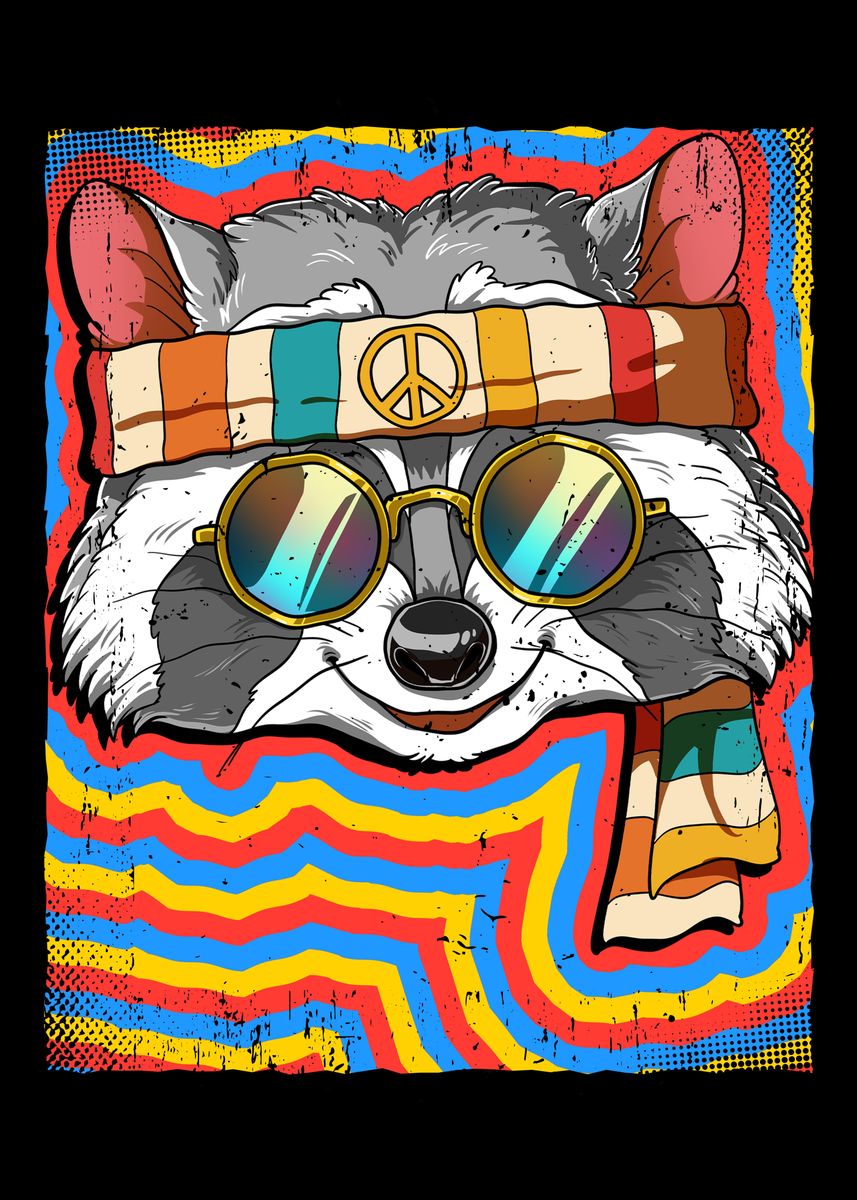 'Raccoon Psychedelic' Poster, picture, metal print, paint by PxL | Displate