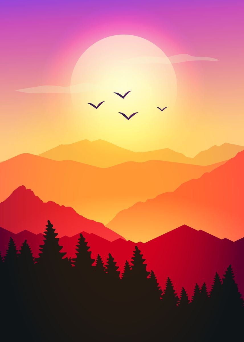 'Sunset Mountains' Poster, picture, metal print, paint by crbn design ...