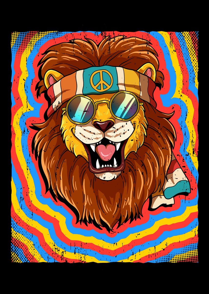 'Lion Psychedelic' Poster, picture, metal print, paint by PxL | Displate