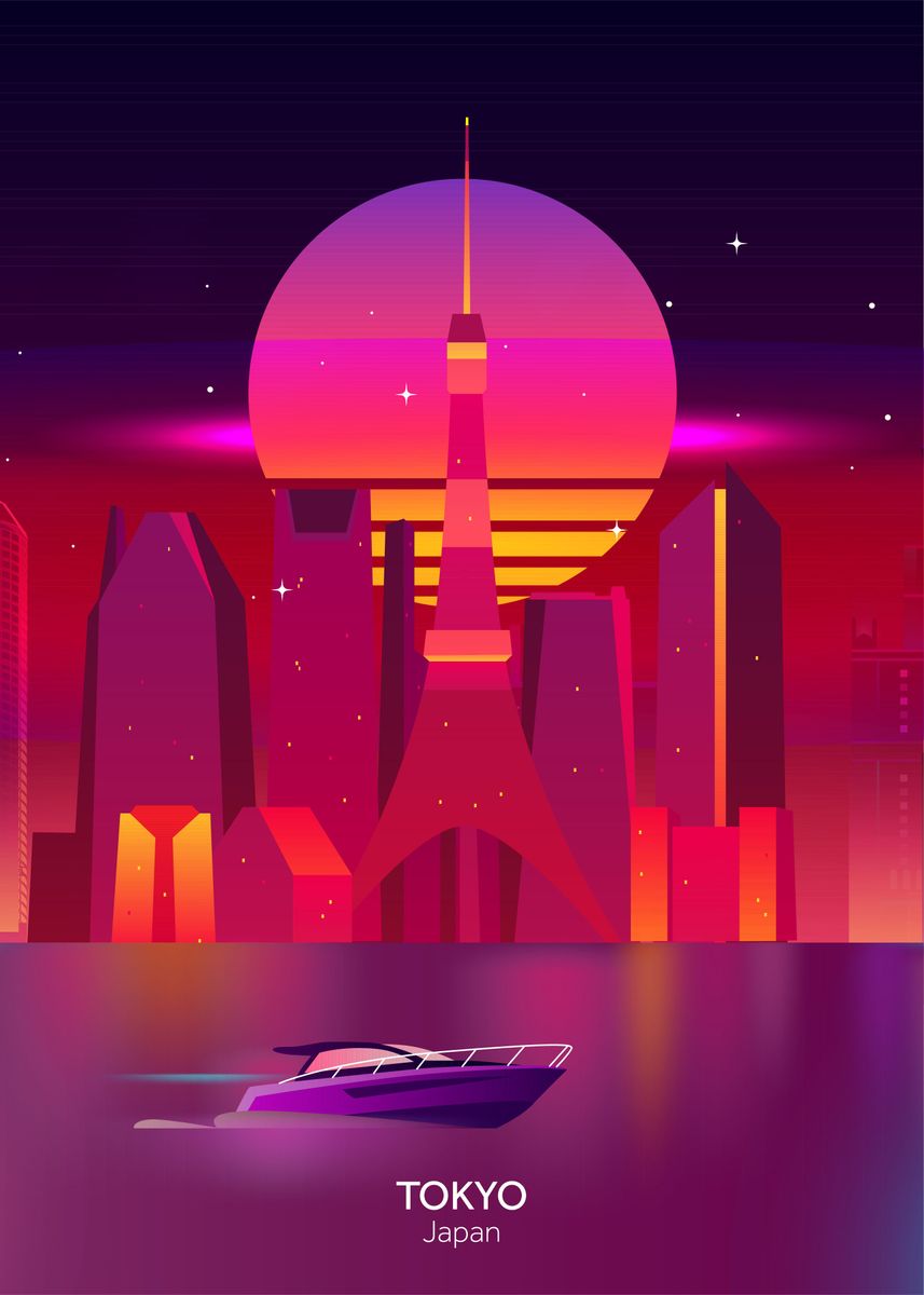 'Tokyo Sunset Synthwave' Poster, picture, metal print, paint by EDM ...