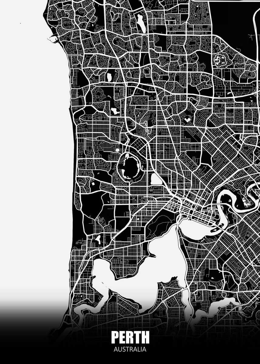 'Perth Australia Dark Map' Poster, picture, metal print, paint by Zake ...