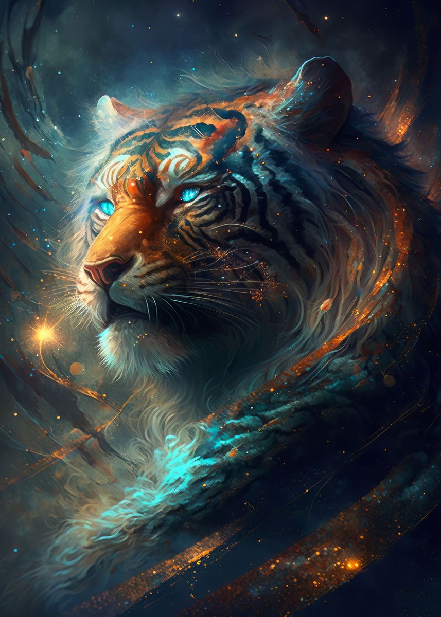 'Nebula Tiger v1' Poster, picture, metal print, paint by Isobel Kautzer ...