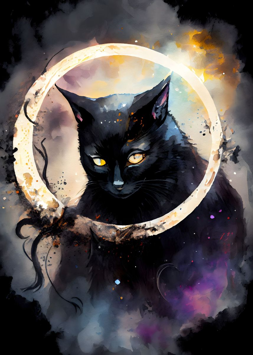 'Black Cat Lunar Eclipse' Poster, picture, metal print, paint by Ali Ch ...
