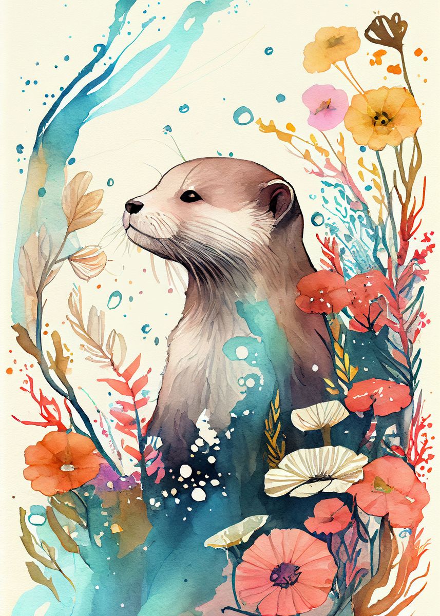 'Otter Watercolor' Poster, picture, metal print, paint by DecoyDesign ...