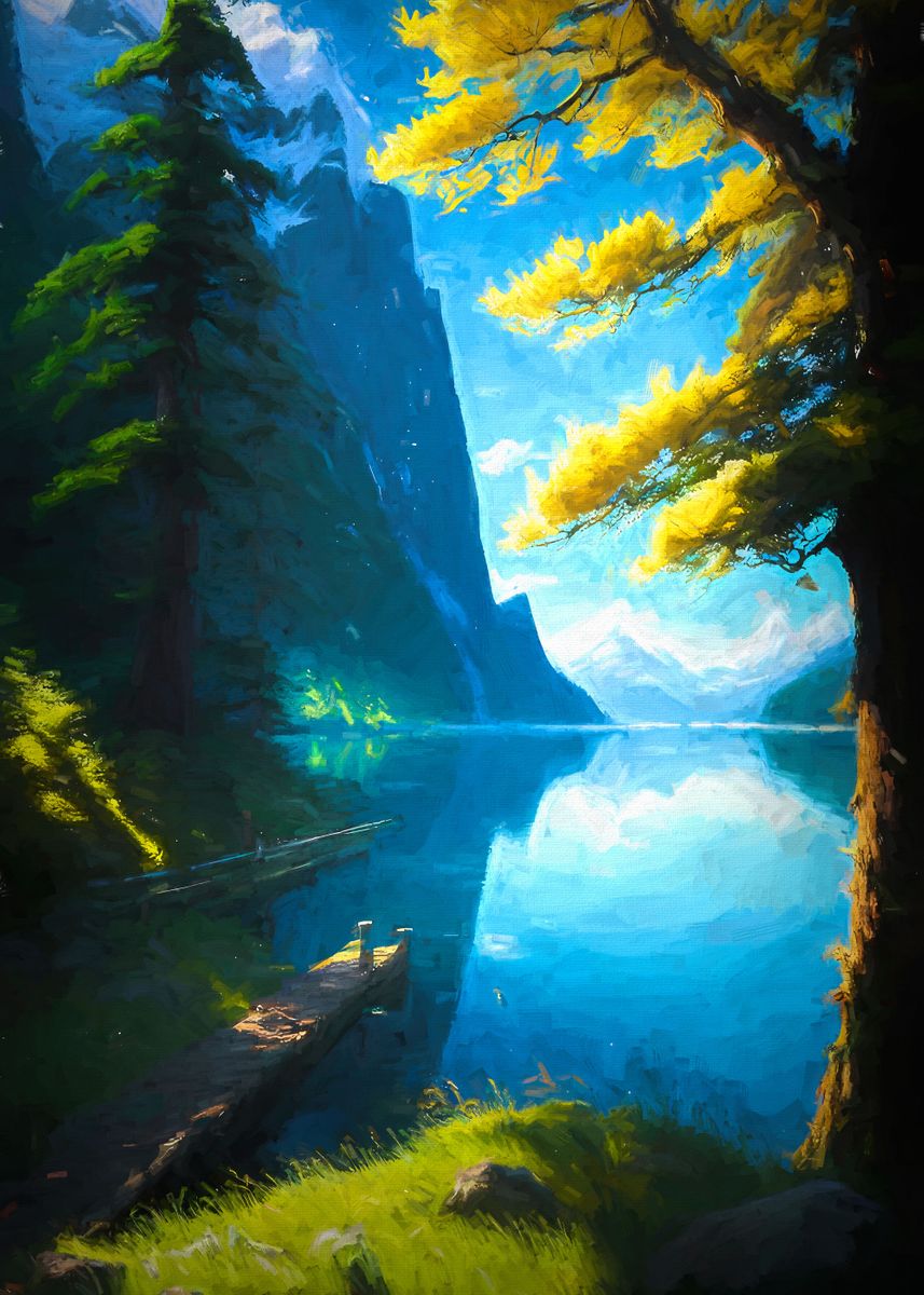 'Lake landscape' Poster, picture, metal print, paint by Brian Vegas ...