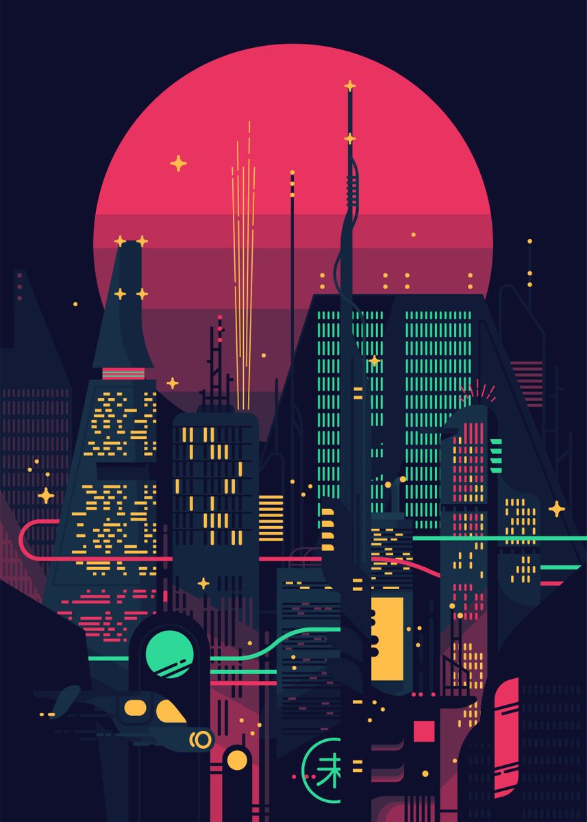 'Cityscape Synthwave' Poster, picture, metal print, paint by NIZAM KHAN ...