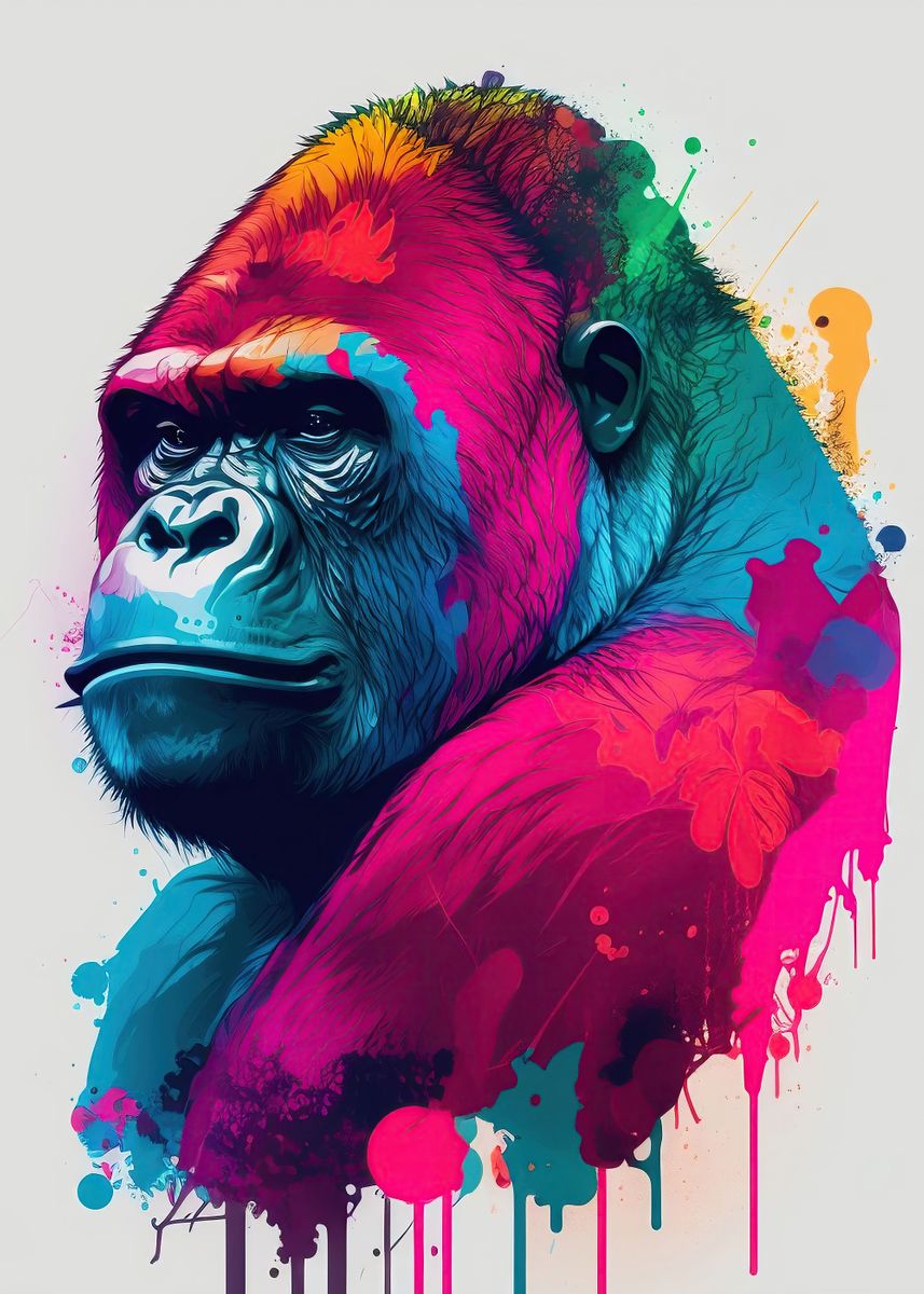 'Vibrant Gorilla Poster' Poster, picture, metal print, paint by ...