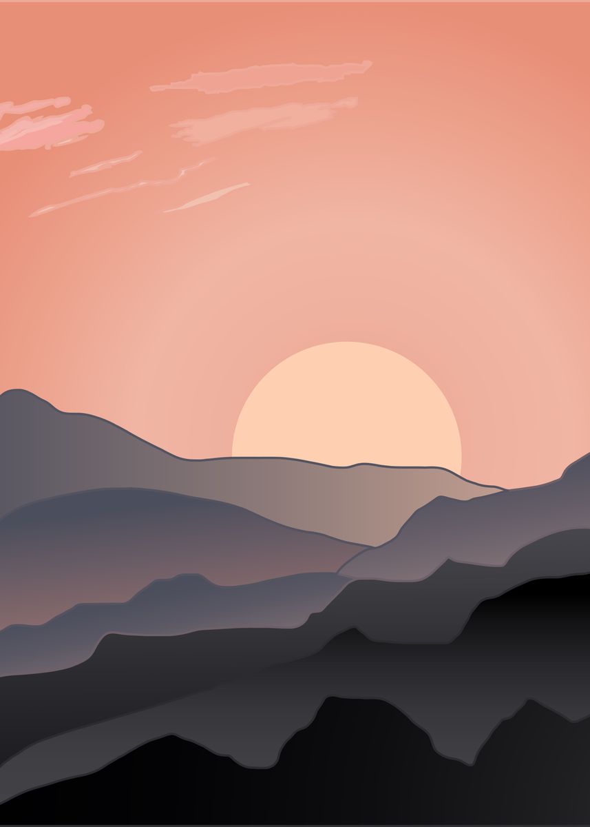 'Sunset and Mountains' Poster, picture, metal print, paint by crbn ...