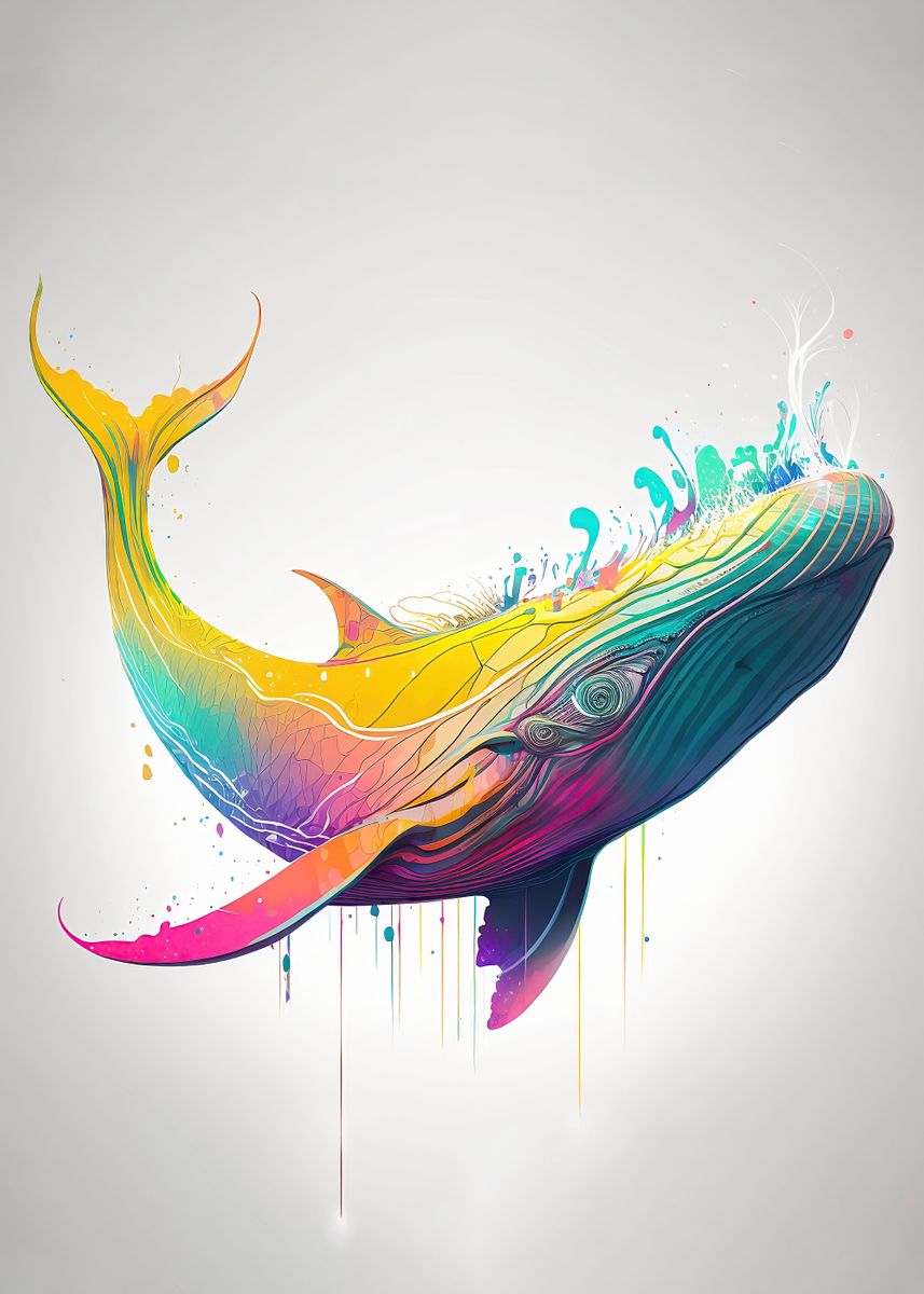 'Colorful Whale' Poster, picture, metal print, paint by Bookster Studio ...